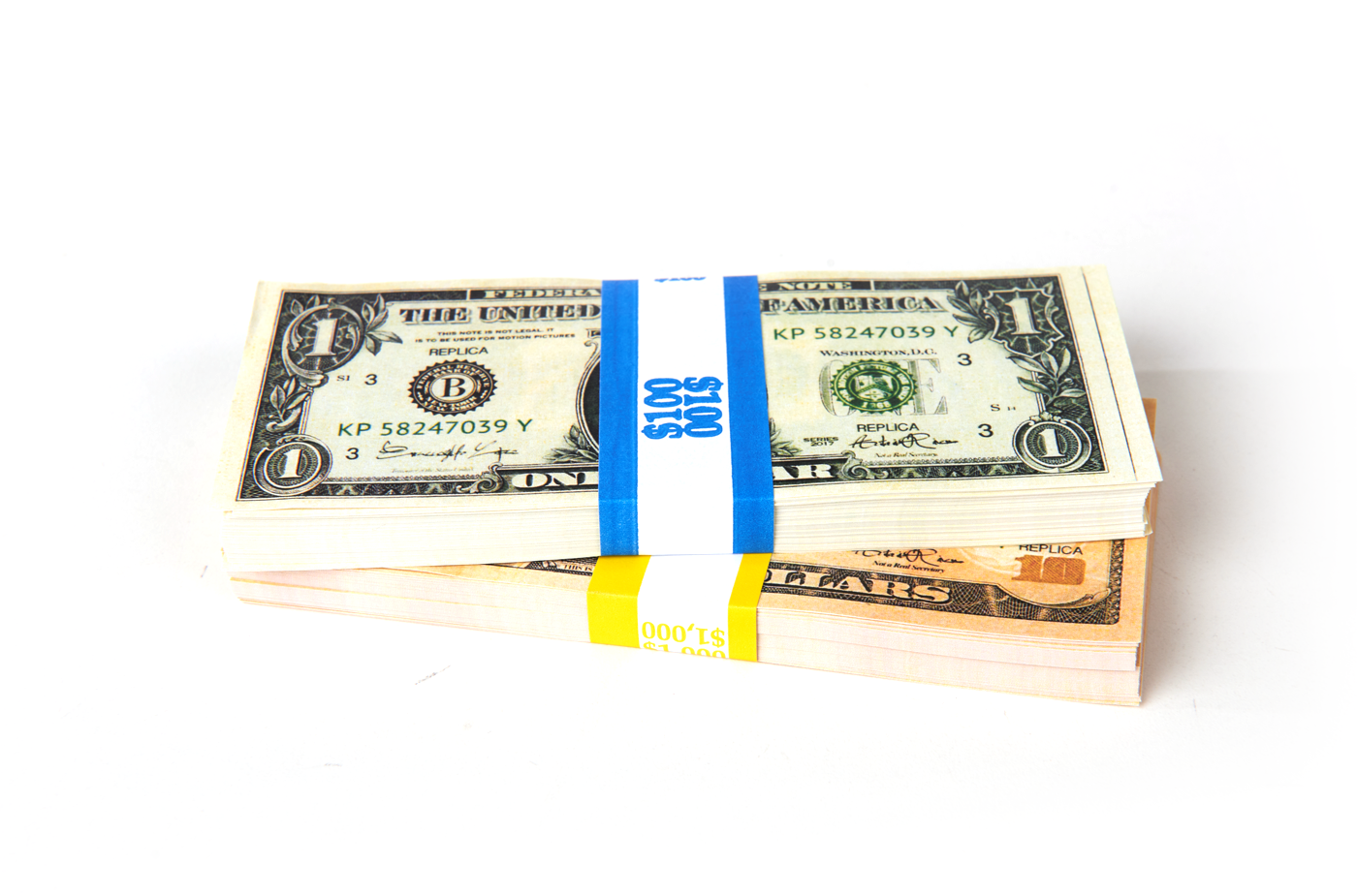 Full Print $1,100 - 1 Stack of 10s, 1 Stack of 1s Prop Money from ...
