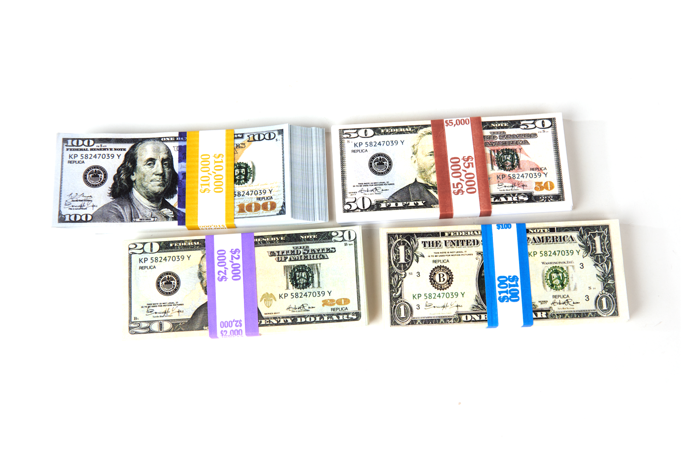 $17,100: 1 Stack Each New 100s, 50s, 20s, 1s Prop Money by Strobeprops ...